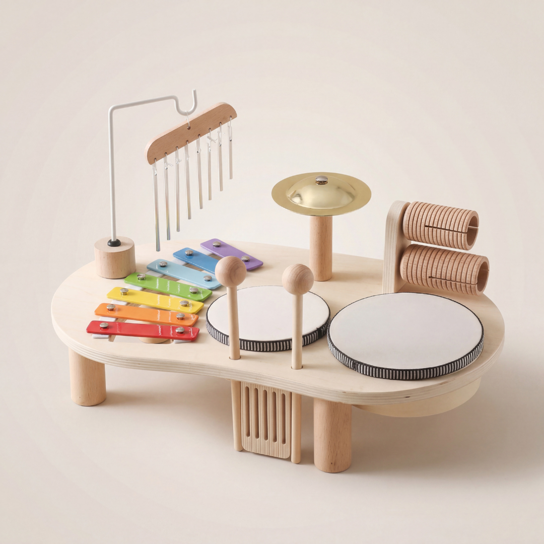Montessori Wooden Musical Instruments Set – Kids Drum & Xylophone Play ...